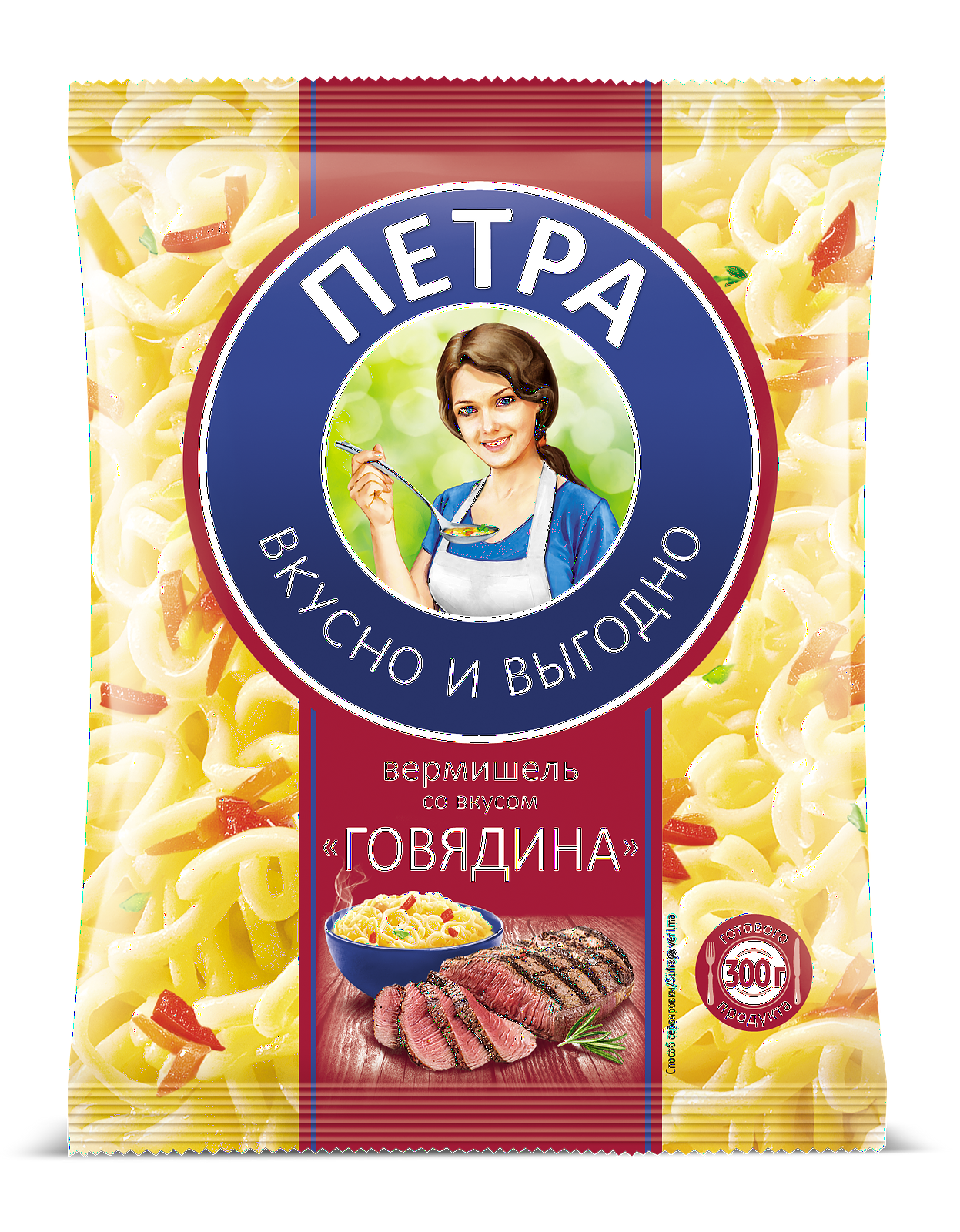 Упаковка из 56 штук Вермишель Петра говядина пак 50г