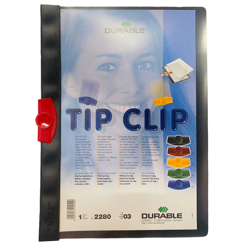 Папка с клипом Durable Tipclip, с прижимным механизмом, А4 Красный АКЦИЯ!