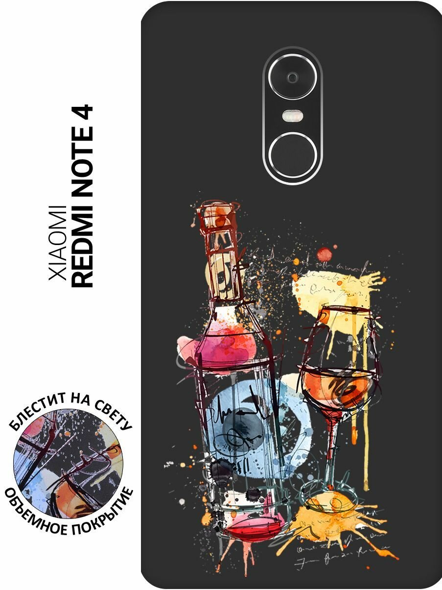 Матовый Soft Touch силиконовый чехол на Xiaomi Redmi Note 4, Сяоми Редми Ноут 4 с 3D принтом "Aquarelle Wine" черный