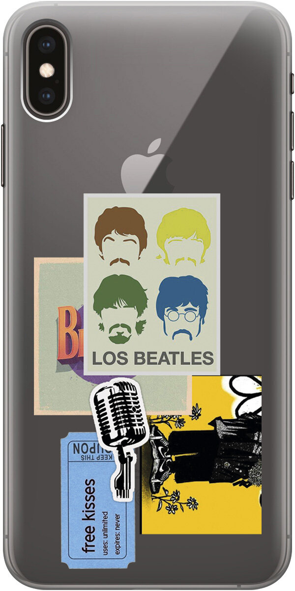 Силиконовый чехол на Apple iPhone XS Max / Эпл Айфон Икс Эс Макс с рисунком "Beatles Stickers"