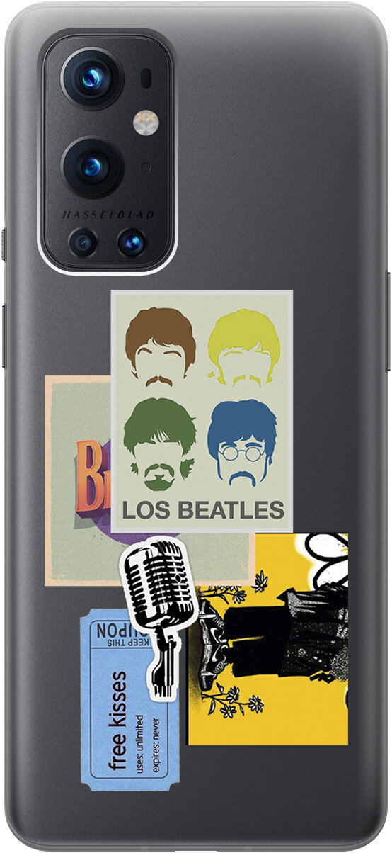 Силиконовый чехол на OnePlus 9 Pro, ВанПлюс 9 Про с 3D принтом "Beatles Stickers" прозрачный