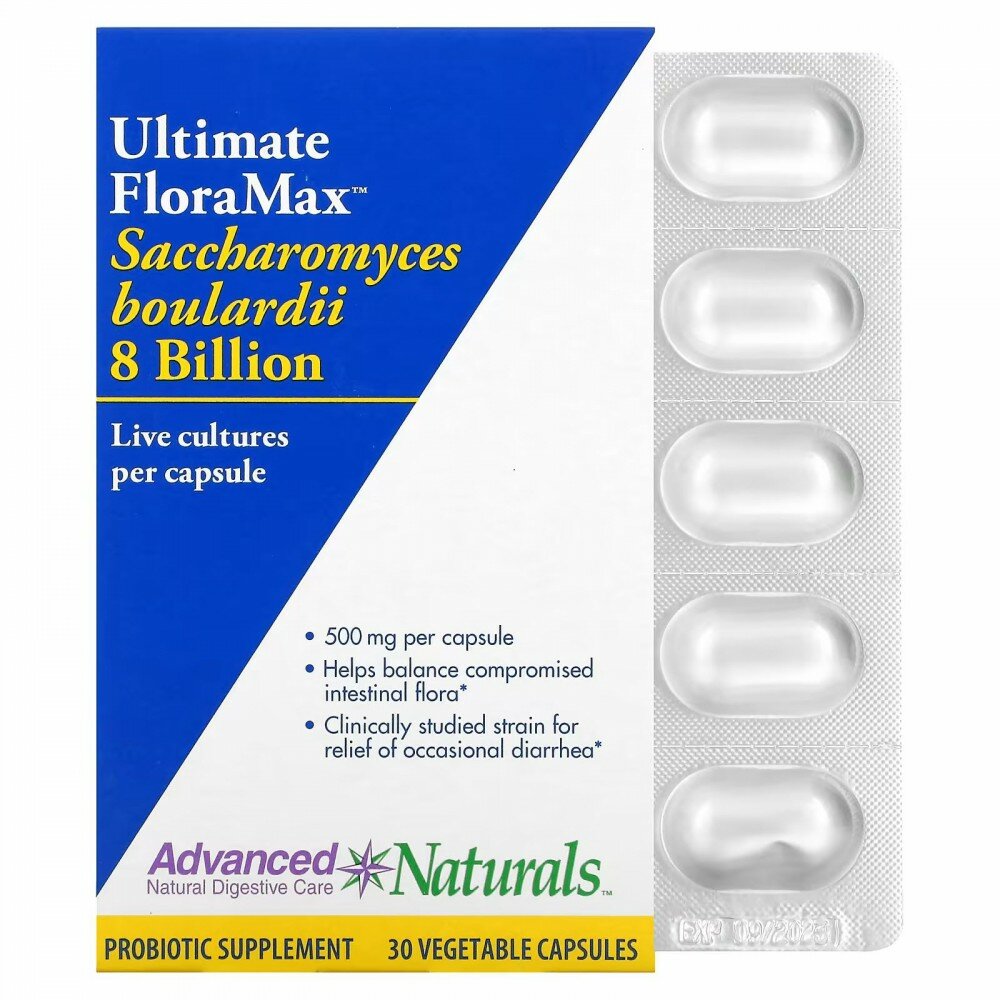 Advanced Naturals, Ultimate FloraMax™, сахаромицеты Буларди, 5 млрд, 30 веганских капсул