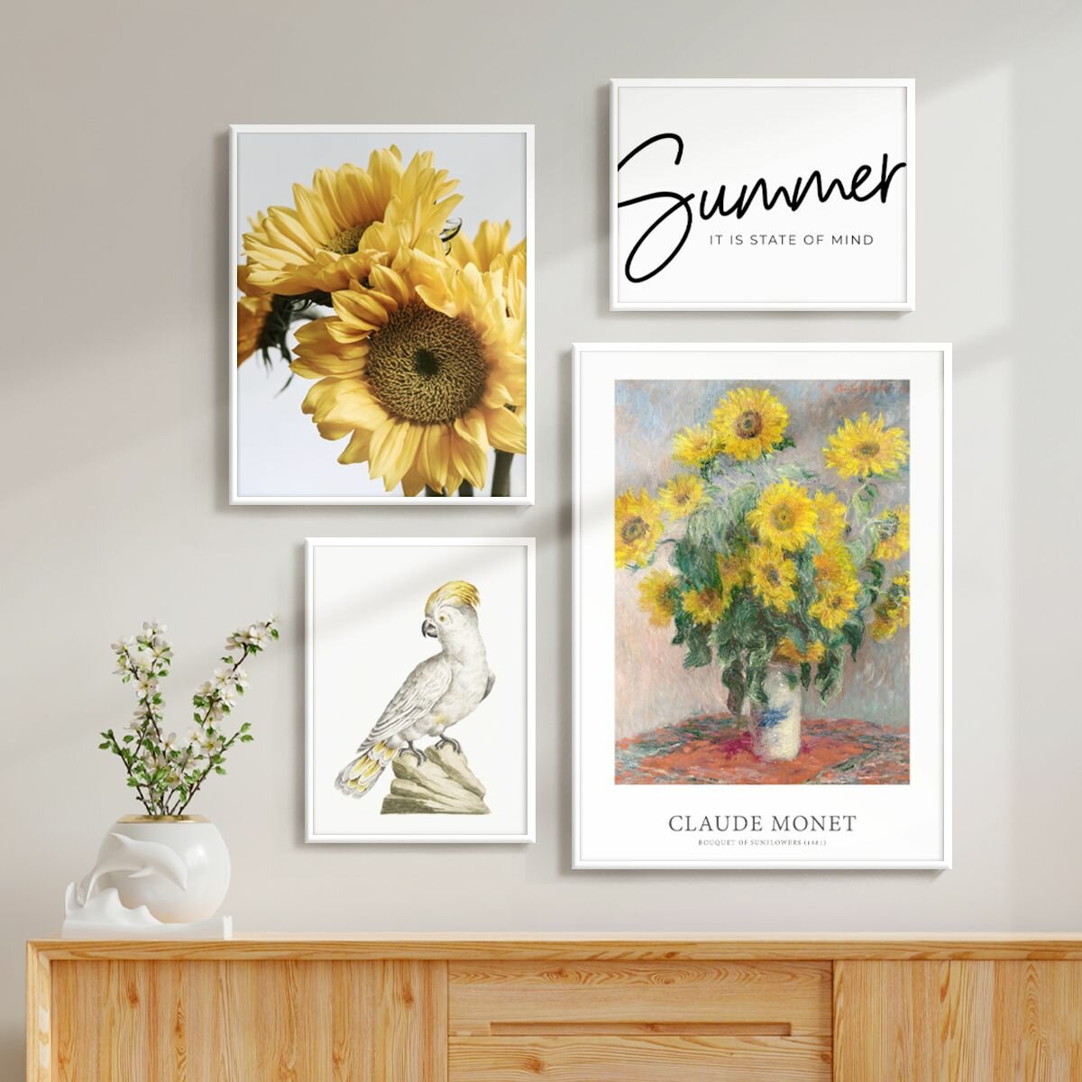 Набор постеров 4 шт "Репродукция желтые цветы" плакат для интерьера, картина на стену