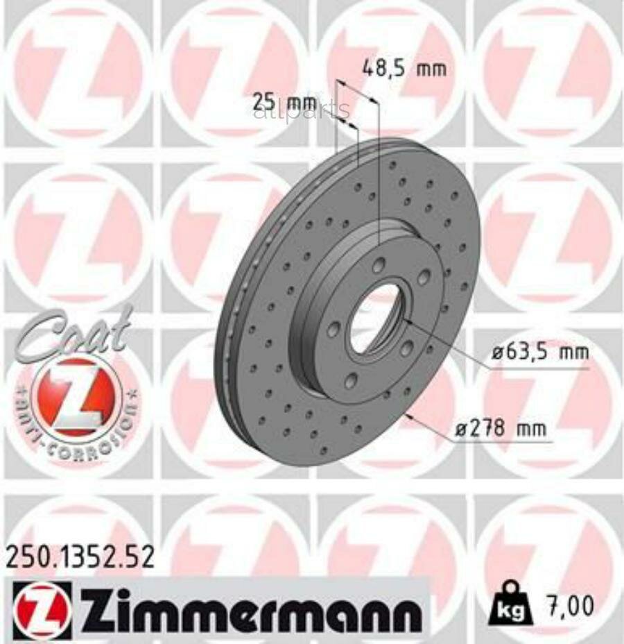 ZIMMERMANN 250.1352.52 Диск тормозной спортивный (цена за 1 шт.)