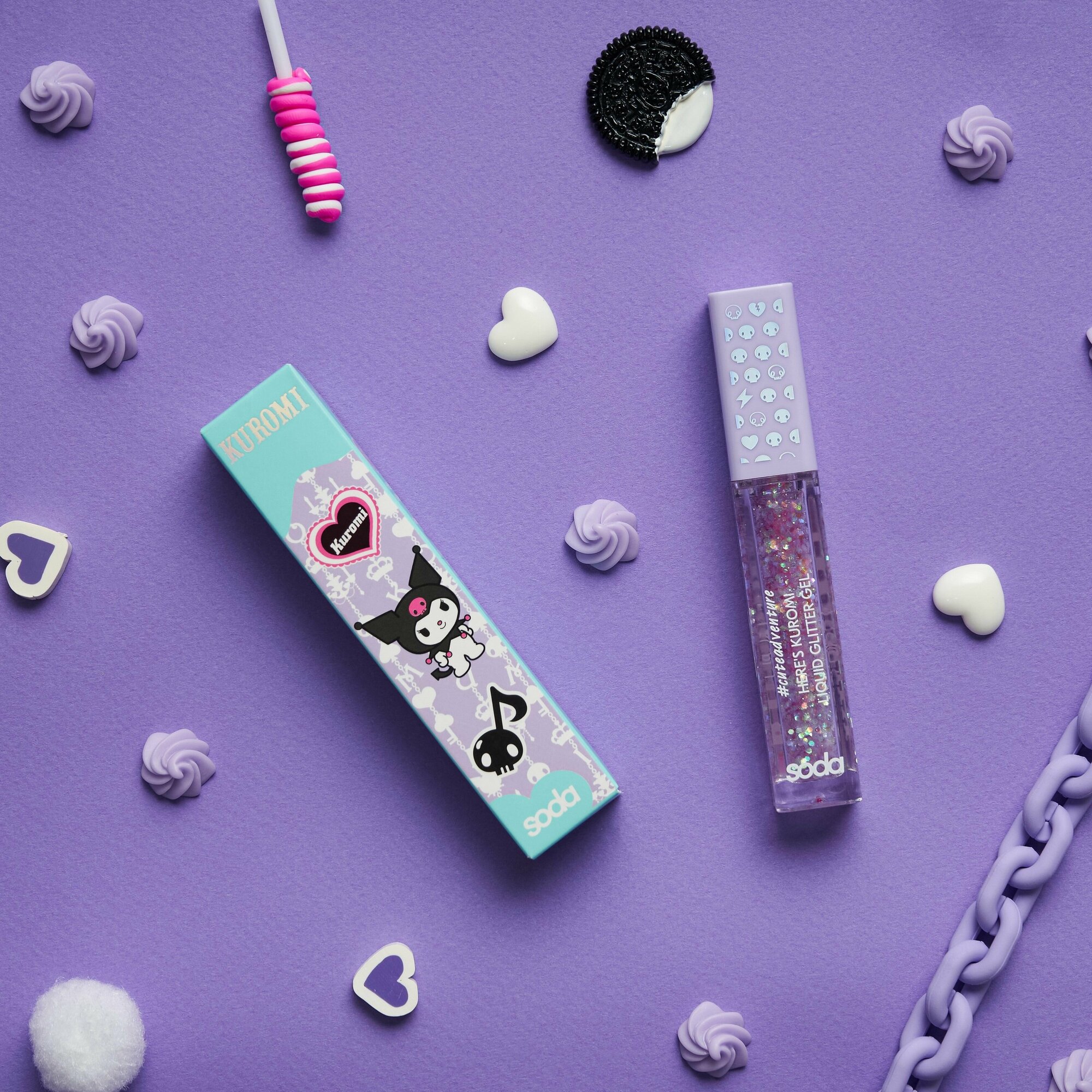 SODA Глиттер-гель для лица "HERE'S KUROMI", жидкий, с блестками, розовый, 5мл