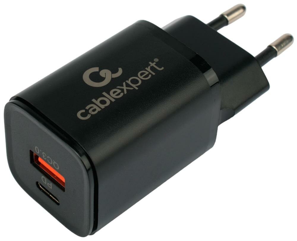 Cablexpert (21078) MP3A-PC-43, QC3.0/PD, 2 порта: USB и Type-C, черный, пакет