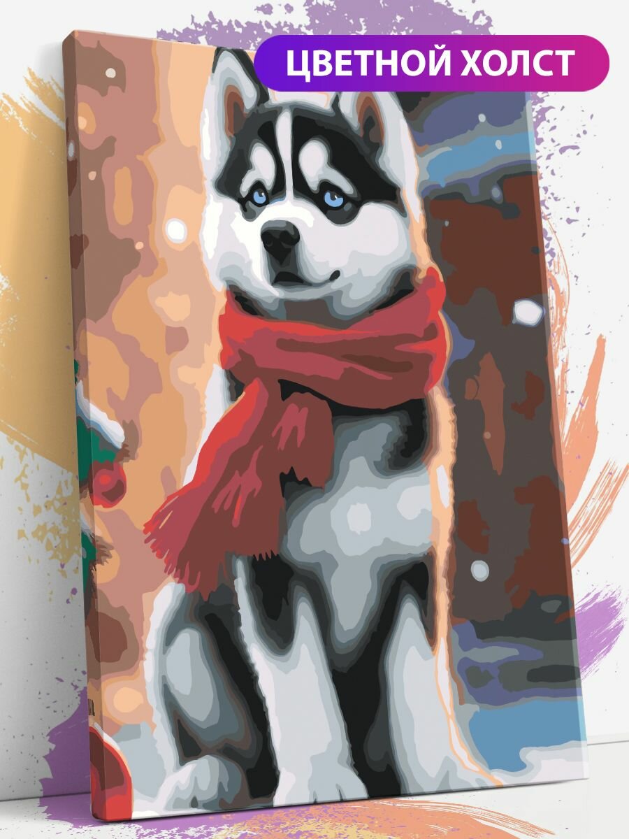 Картина по номерам на холсте с подрамником, "Хаски. Щенок", 30х40 см