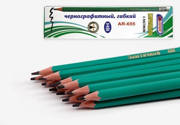 Карандаш "ASMAR" Ч/Г НВ гибкий (с ластиком)