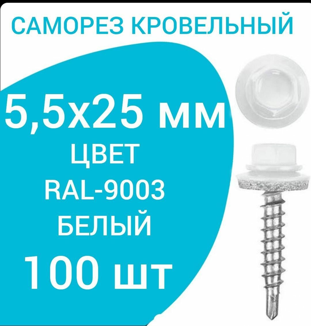 Саморез кровельный 5.5x25 цвет RAL-9003 белый 100шт