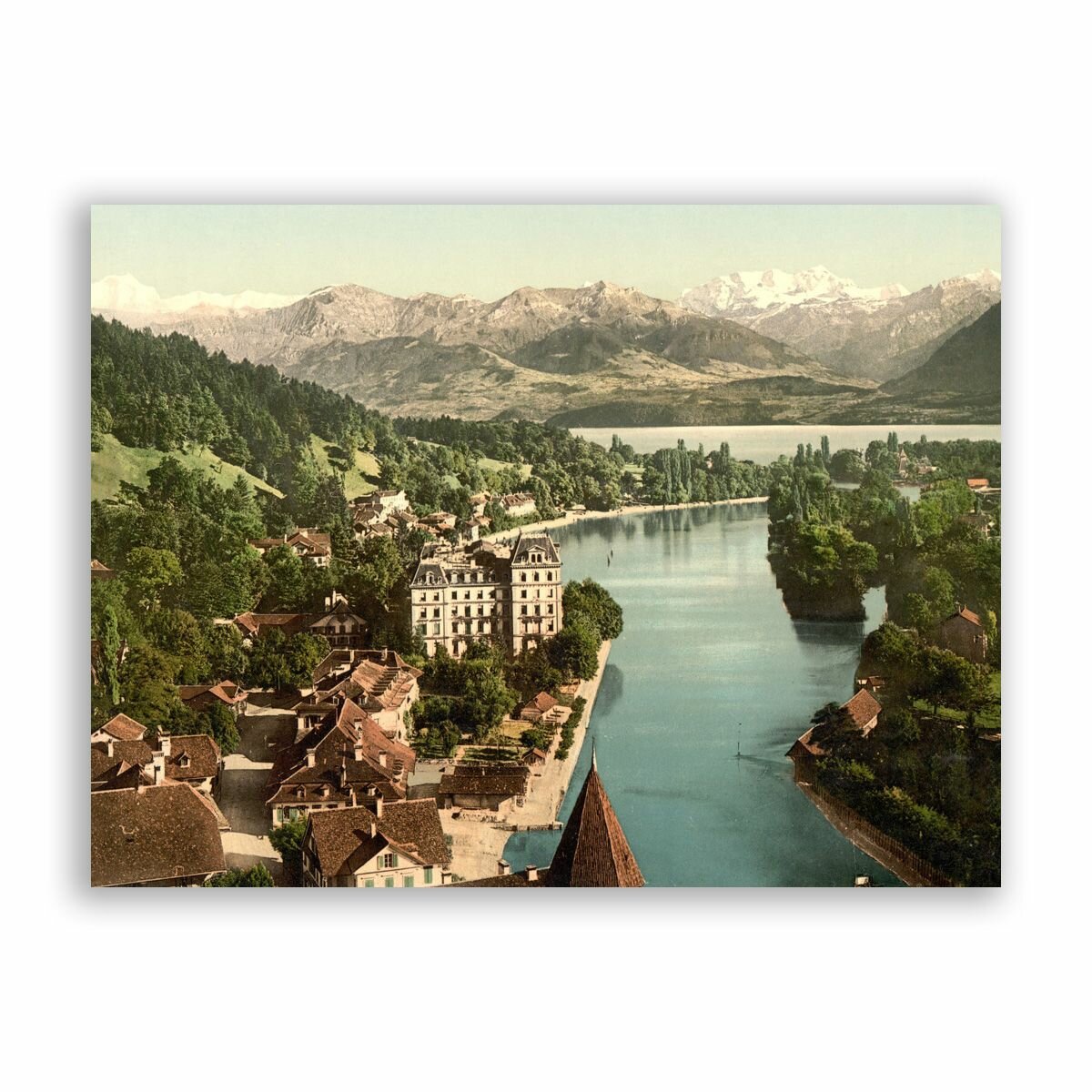 Постер, плакат на бумаге / Thun and the Alps, Bernese Oberland, Switzerland / Размер 60 x 80 см