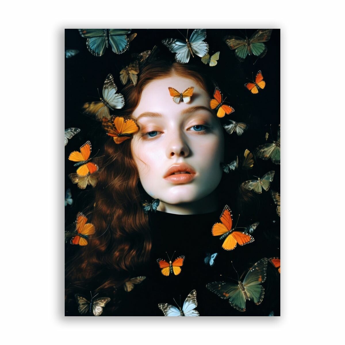 Постер, плакат на бумаге / Девушка и бабочки / Размер 40 x 53 см