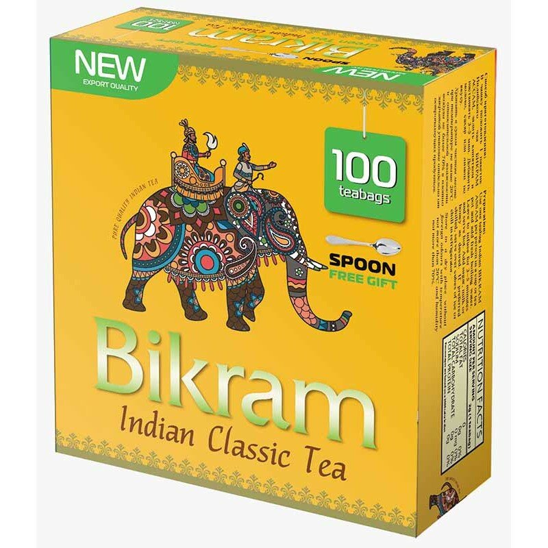 Чай "Bikram" зелёный индийский мелколистовой - 100 пакетиков. + ложка в подарок