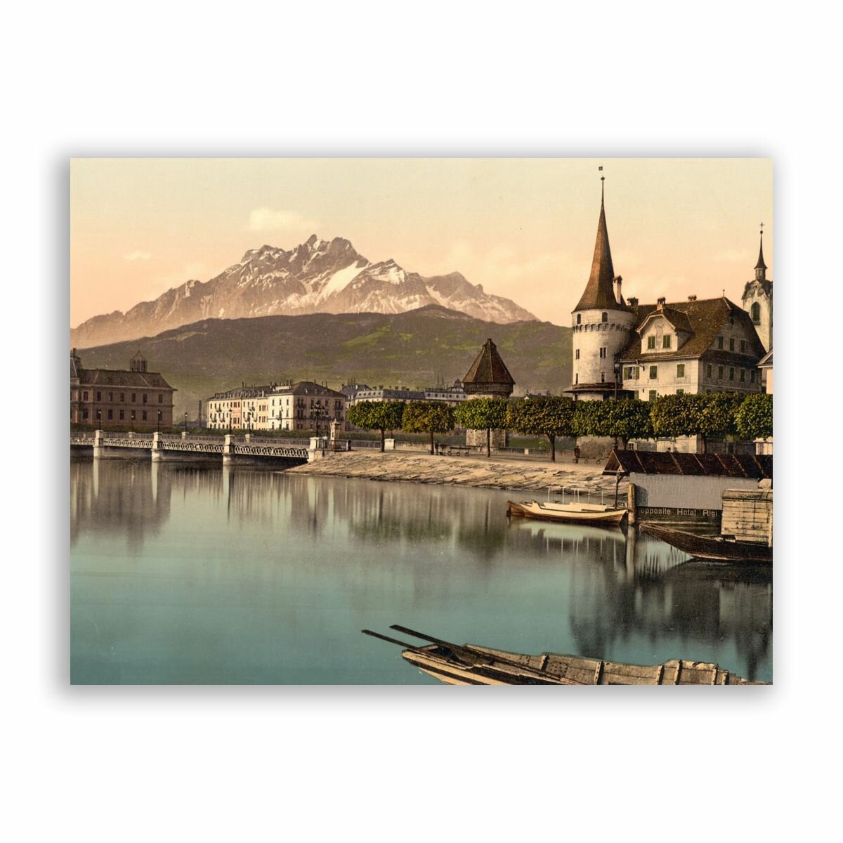 Постер, плакат на бумаге / New Bridge and Pilatus, Lucerne, Switzerland / Размер 80 x 106 см