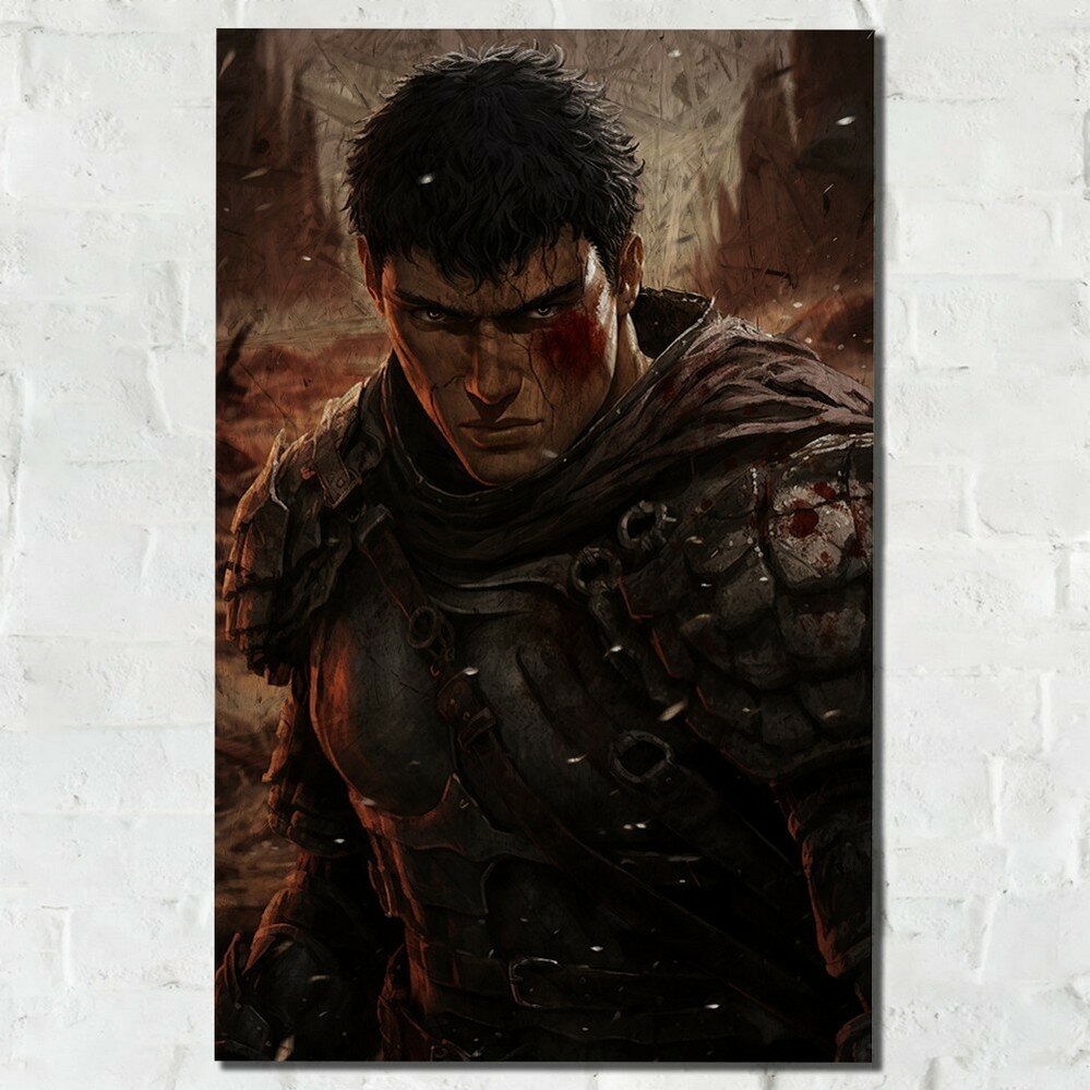 Картина интерьерная на рельефной доске аниме Берсерк (Berserk, Гатс, Арт, Манга, epic, кровь) - 13544 В