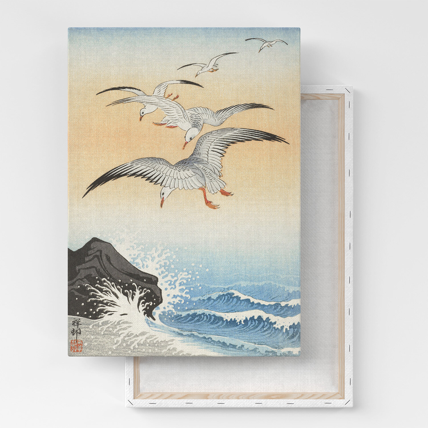 Картина на холсте, репродукция / Косон Охара - Five seagulls above turbulent sea / Размер 60 x 80 см
