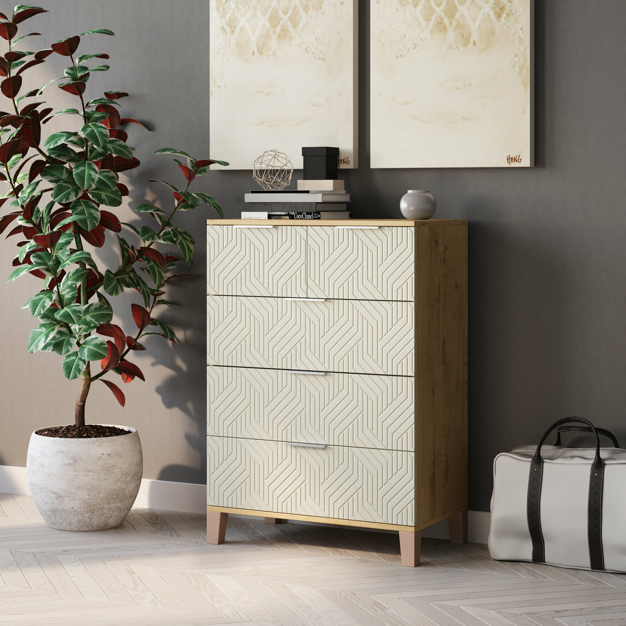 Комод для одежды большой в спальню, в прихожую, узкий с ящиками Марвин - 21 Сантьяго, 70х100х40 см