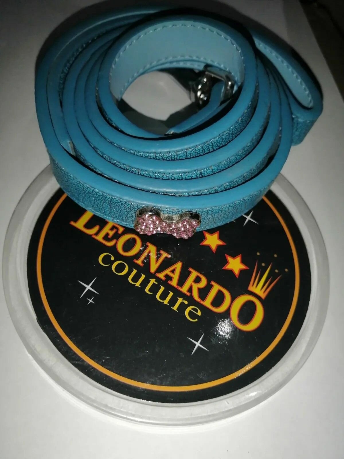 Поводок Leonardo со стразами в виде косточки 1.9*120 см голубой