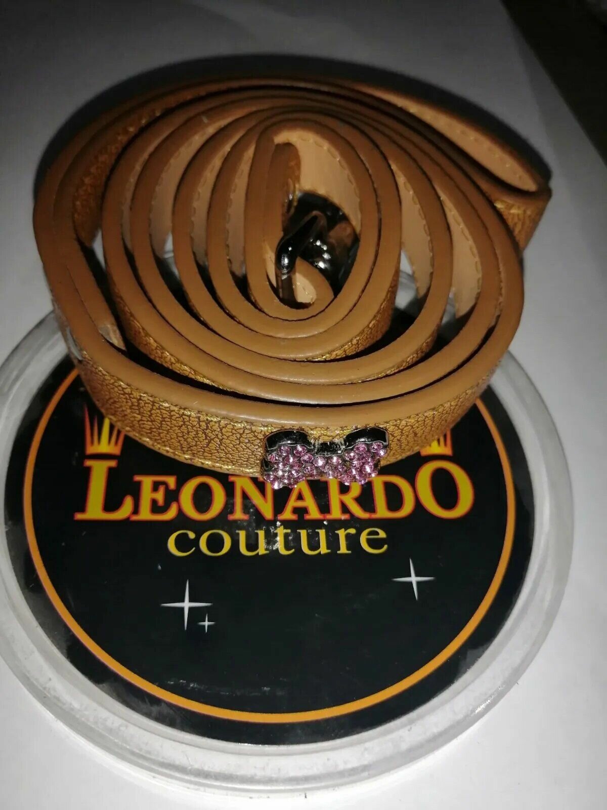 Поводок Leonardo со стразами в виде косточки 1.9*120 см горчичный