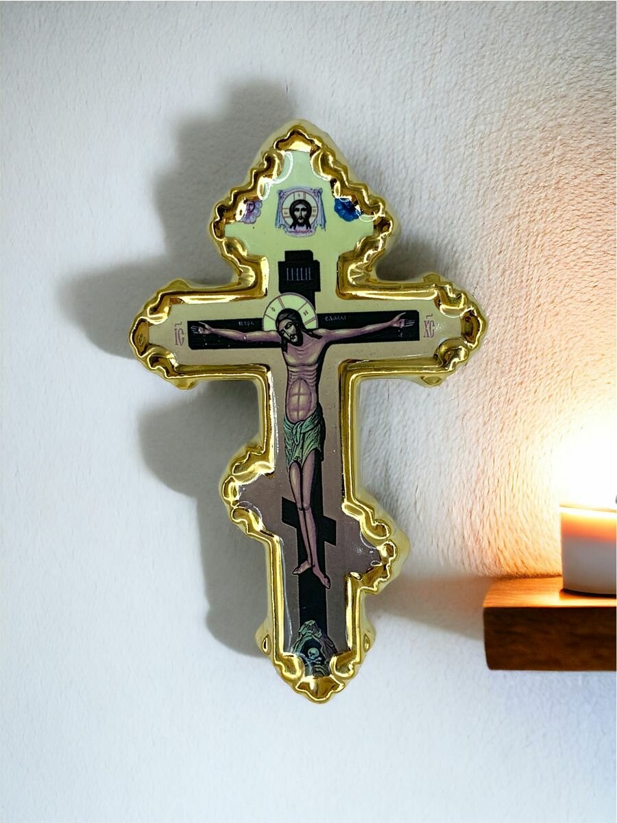 Фарфоровый крест Цветной Кит "Распятие", 13х8х8 см, позолота, крепление