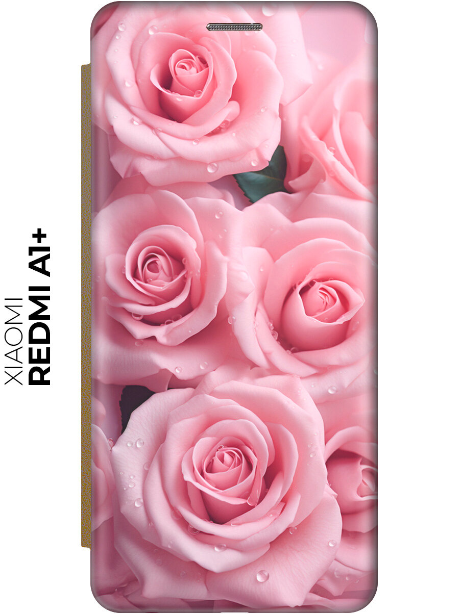 Чехол-книжка на Xiaomi Redmi A1+ / A2+ / Poco C50 / C51 / Сяоми Редми А1 Плюс / А2 Плюс / Поко С50 / С51 с рисунком "Букет роз" золотой