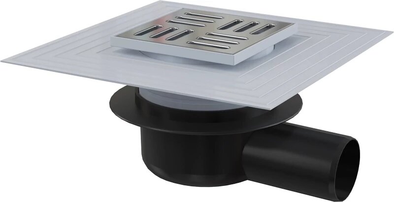 Душевой трап AlcaPlast APV26C 105x105/50 мм, с решеткой, перфорированный, хром