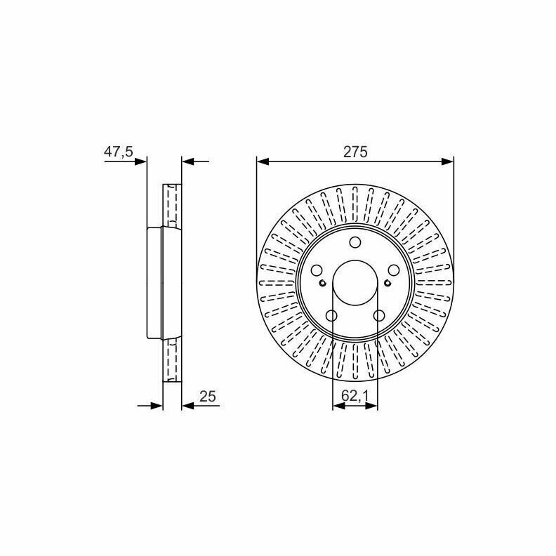 Диск тормозной передний вентилируемый Bosch 0986479U79, для а/м Toyota