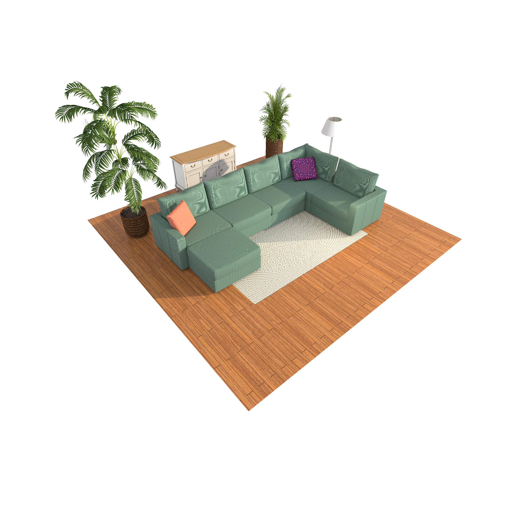 Диван Legoloft Секционный диван из четырнадцати секций с светло-болотными чехлами из рогожки