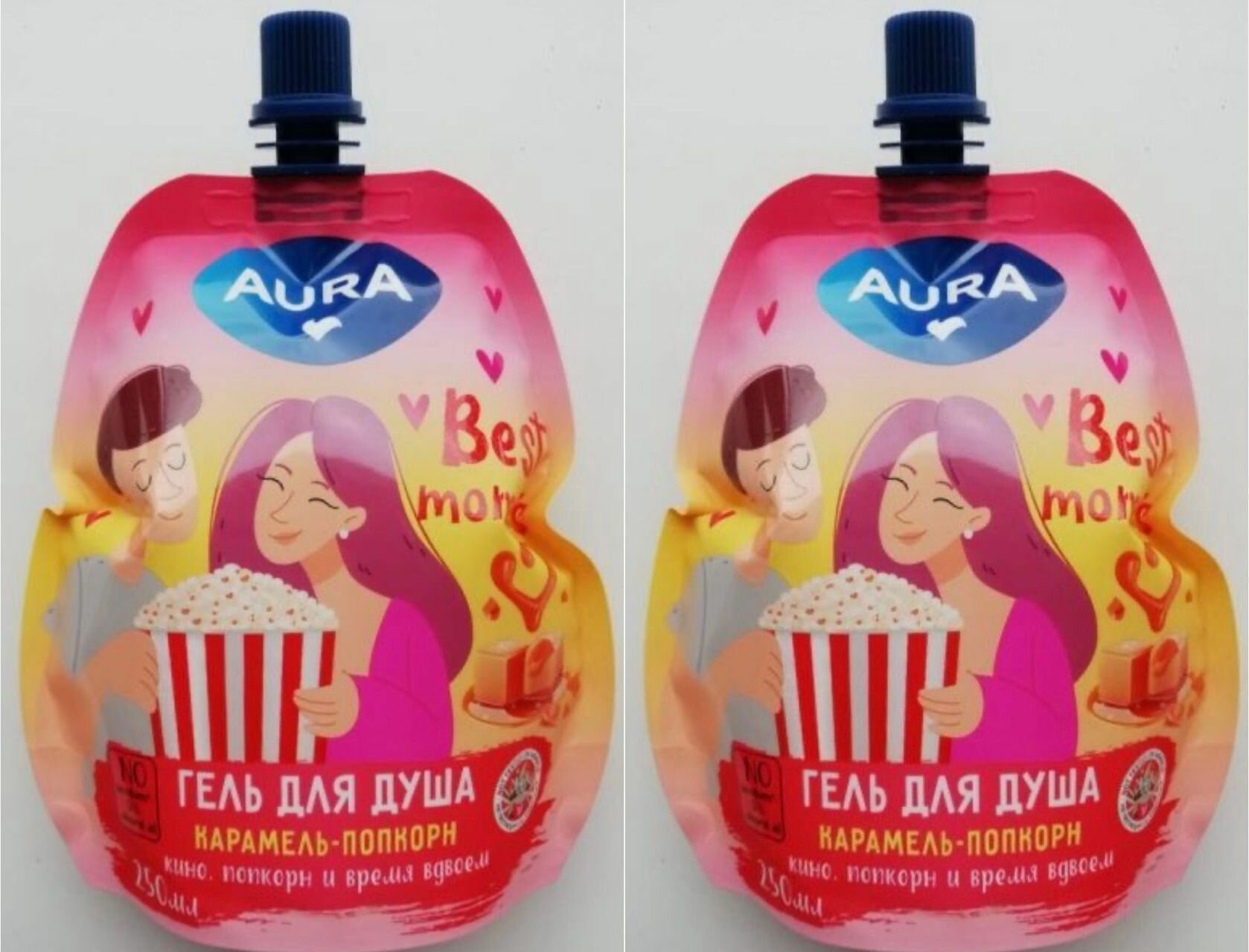 AURA Гель для душа "Карамель-Попкорн", 250 мл, 2 шт