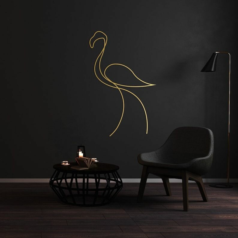 Декоративное панно деревянное, Фламинго (матовое золото)