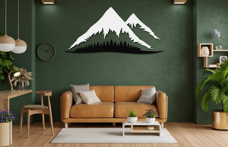 Декоративное металлическое панно, Горы и лес (черный и белый цвета)