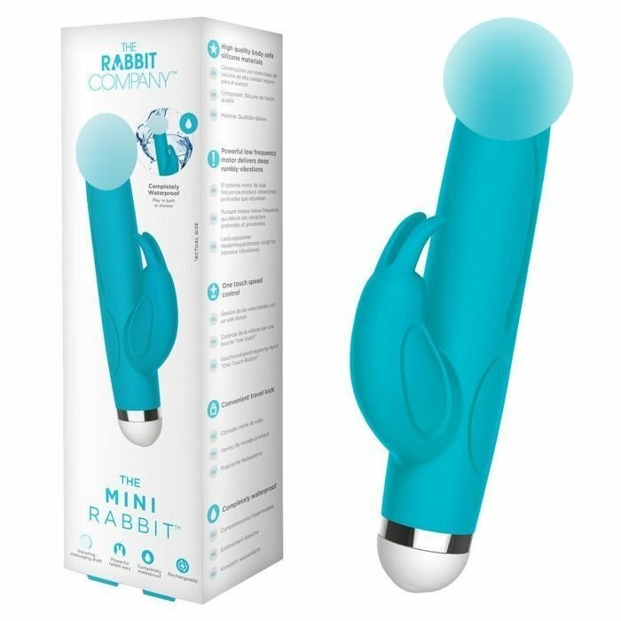 Голубой мини вибратор стимулятор кролик силиконовый, с 7 функциями вибрации и пульсации 18+, клиторальный стимулятор для девушек и для пар - 13,9 см.