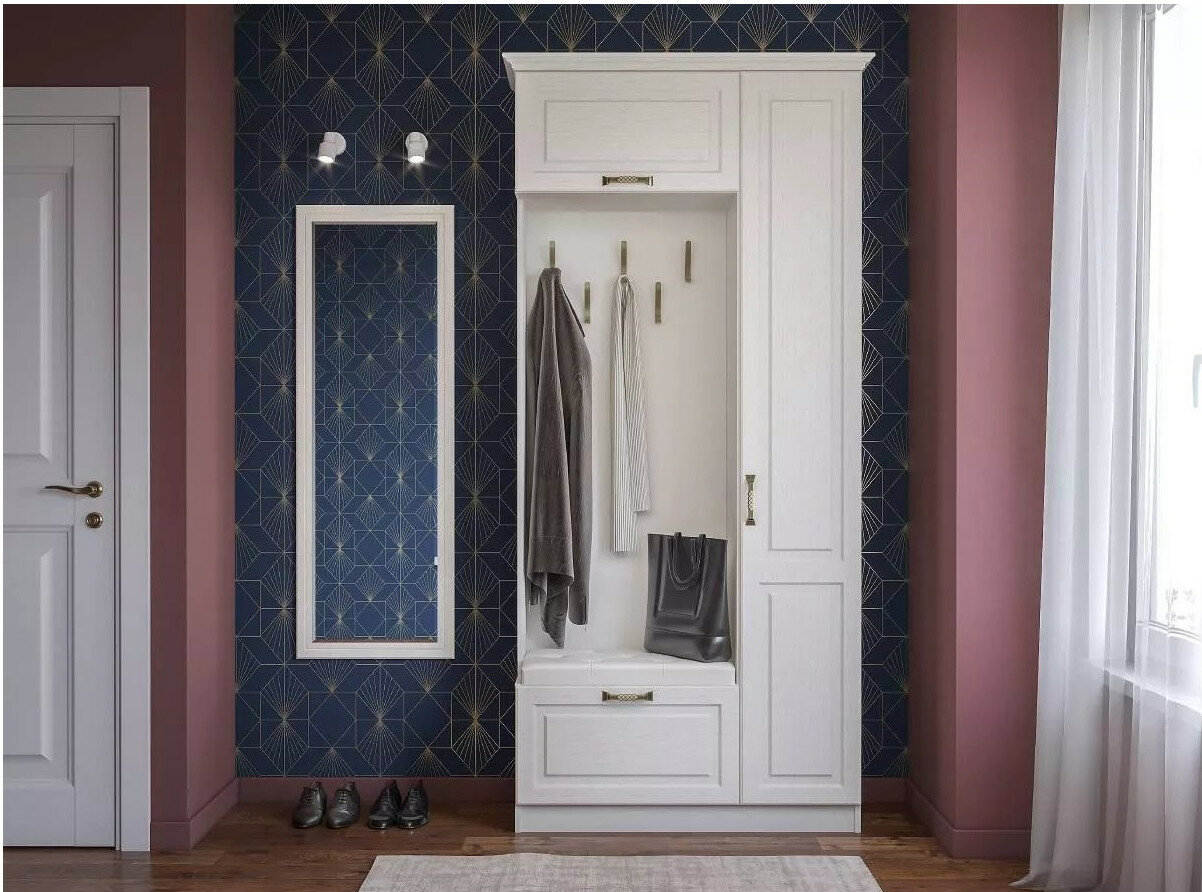 Прихожая для коридора Ливерпуль 13.21, цвет ясень ваниль/белый, ШхГхВ 100,1х41,4х220,3 см, универсальная сборка Моби