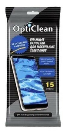 Набор из 10 штук Влажные салфетки для мобильных телефонов Opti Clean 15шт