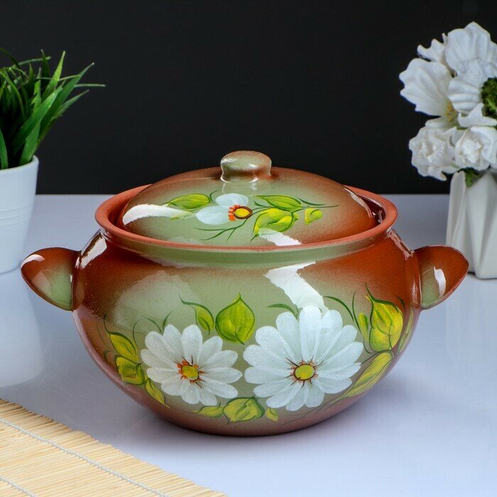 Жаровня 'Ромашка' на зелёном, 2л