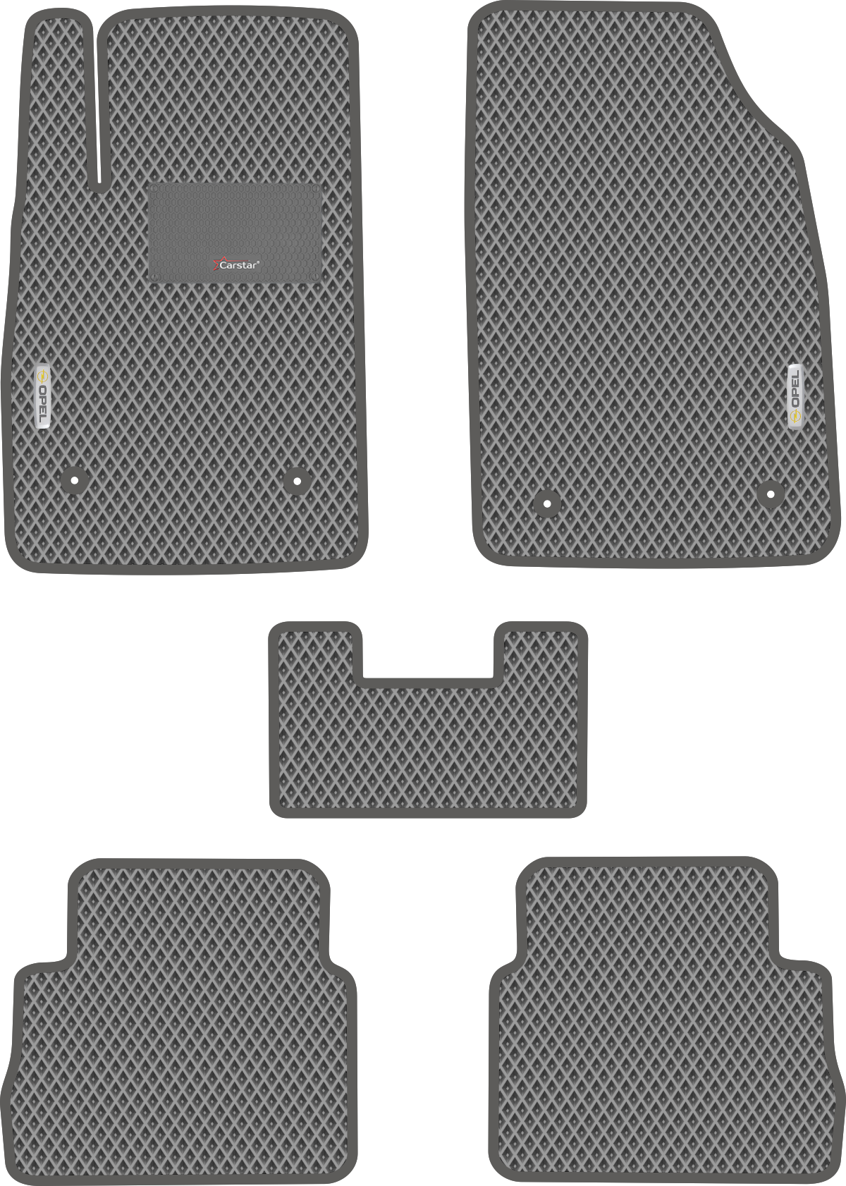 Автомобильные коврики EVA для Opel Vectra C (2002-2008), с каучуковым подпятником и 2 эмблемами Opel, серые с серым кантом, ячейка - ромб