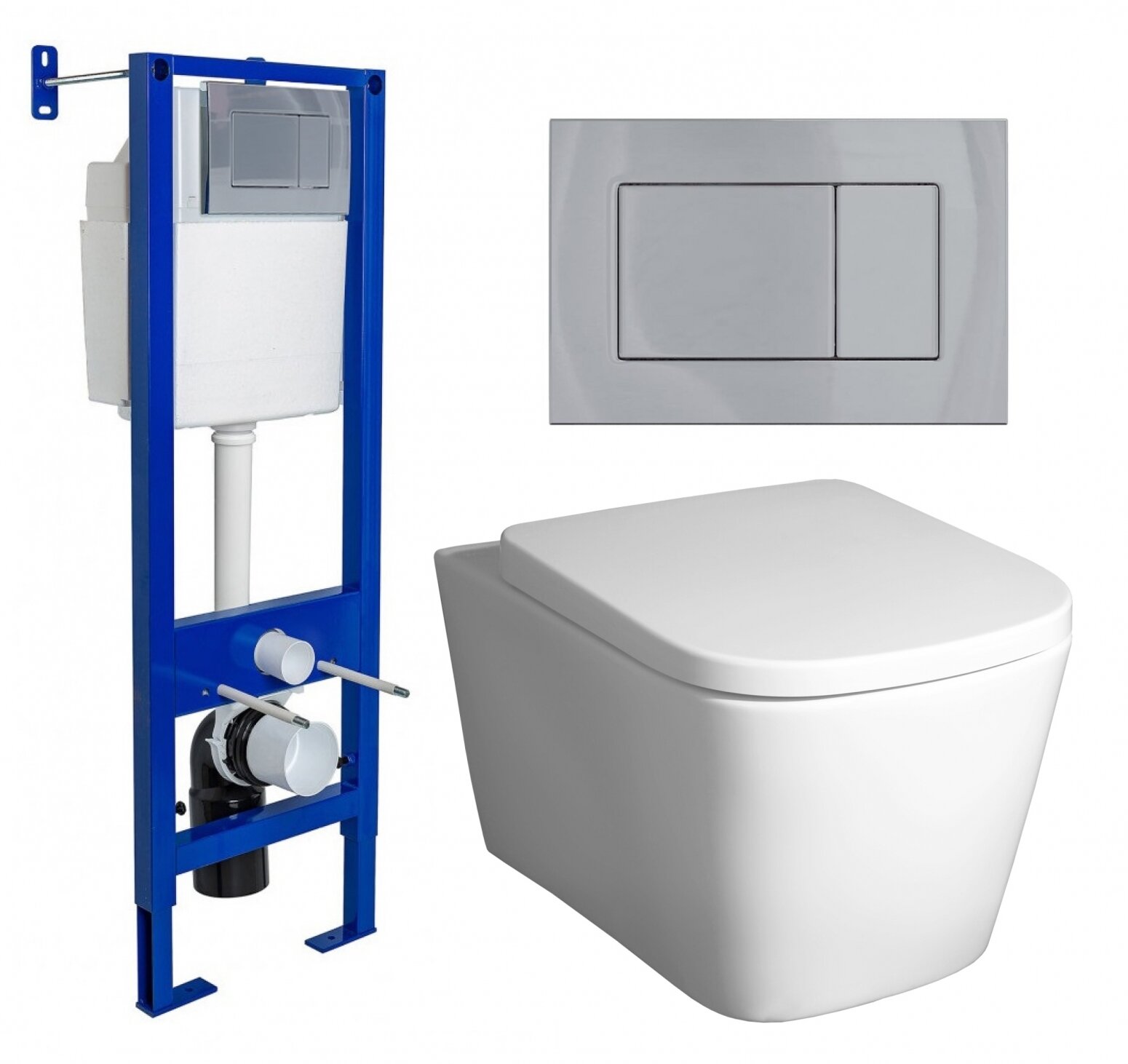 Комплект 3 в 1 инсталляция Berges Wasserhaus Atom 410 + Унитаз подвесной BelBagno Albano BB120CHR + кнопка хром