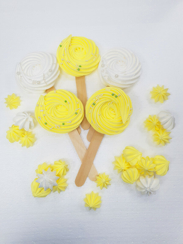 Безе для торта на палочке (цвет бело-жёлтый)