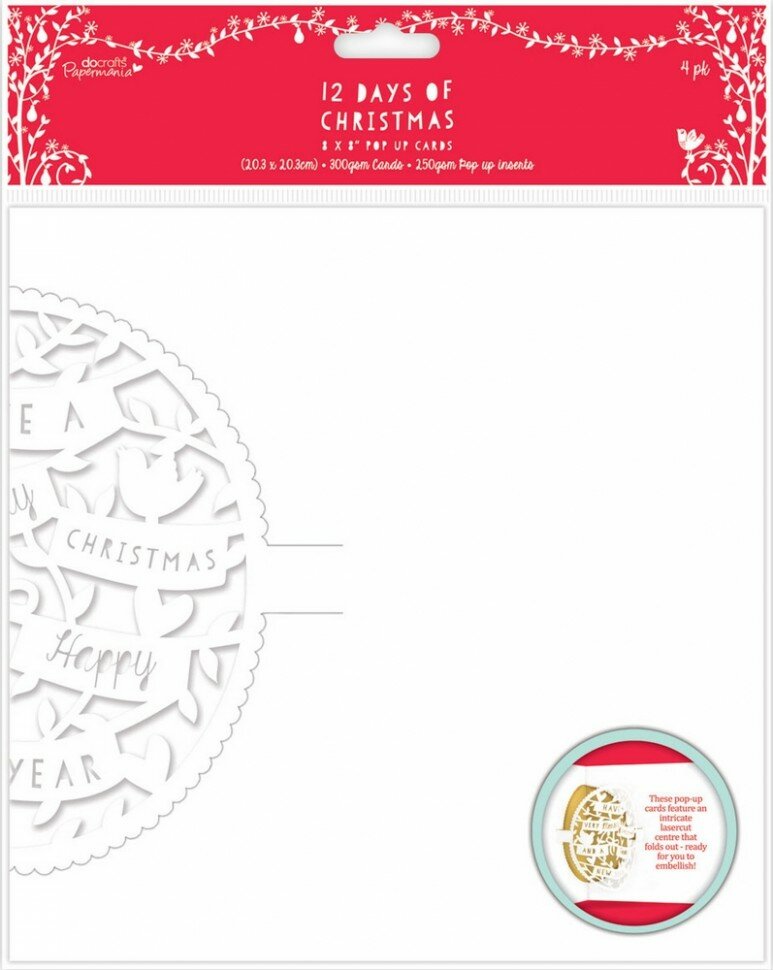#PMA150916 Набор заготовок для открыток "12 Дней Рождества" 20.3 х 20.3 см Docrafts 4 шт