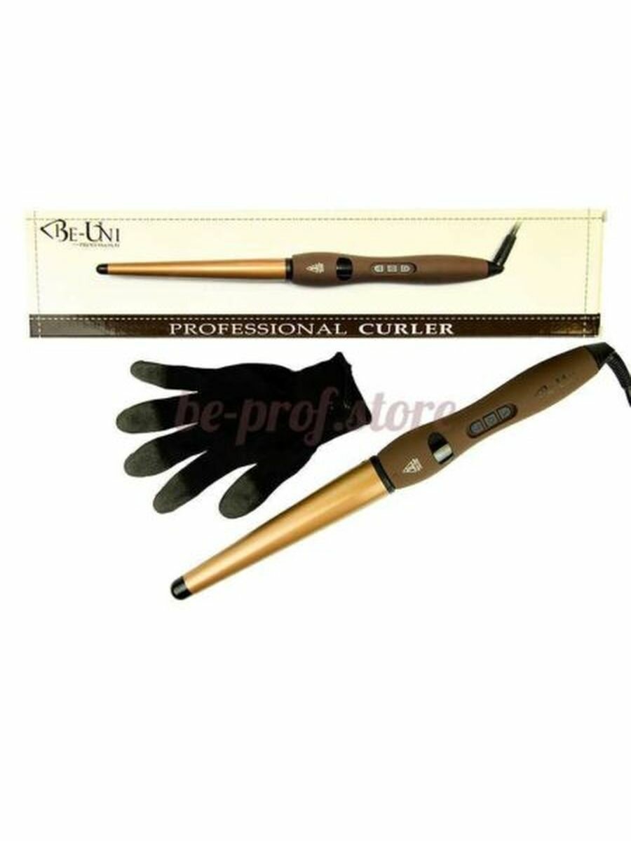 Конусная плойка Be-Uni турмалиновая, 13-25мм, LED-дисплей, термоперчатка