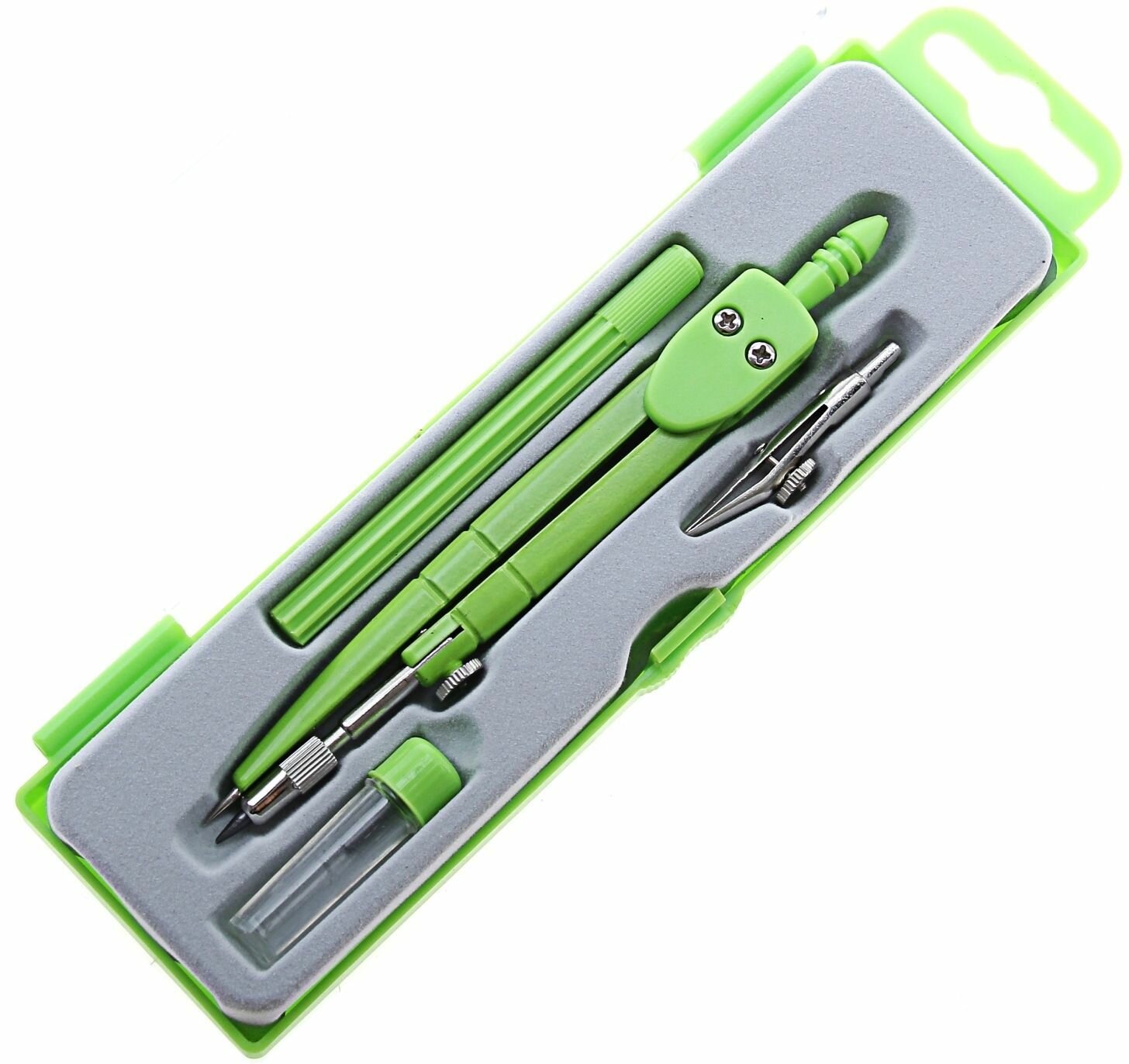 Готовальня для черчения из 4 предметов (циркуль, грифель, ручка-удлинитель, рейсфедер), чертежный набор в металлическом пенале