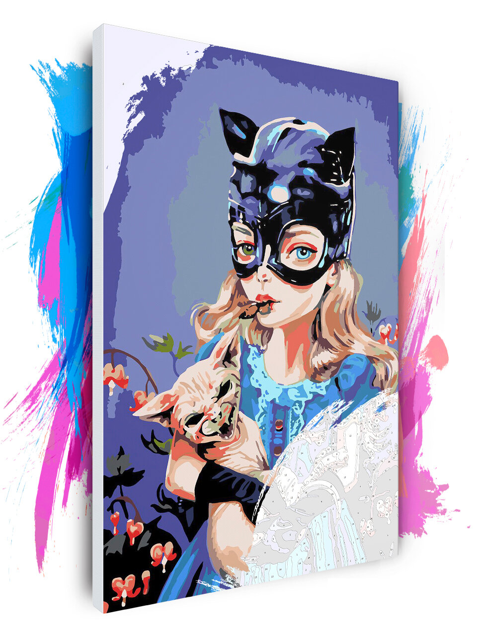 Картина по номерам на холсте Девушка в маске кошки, 70 х 100 см