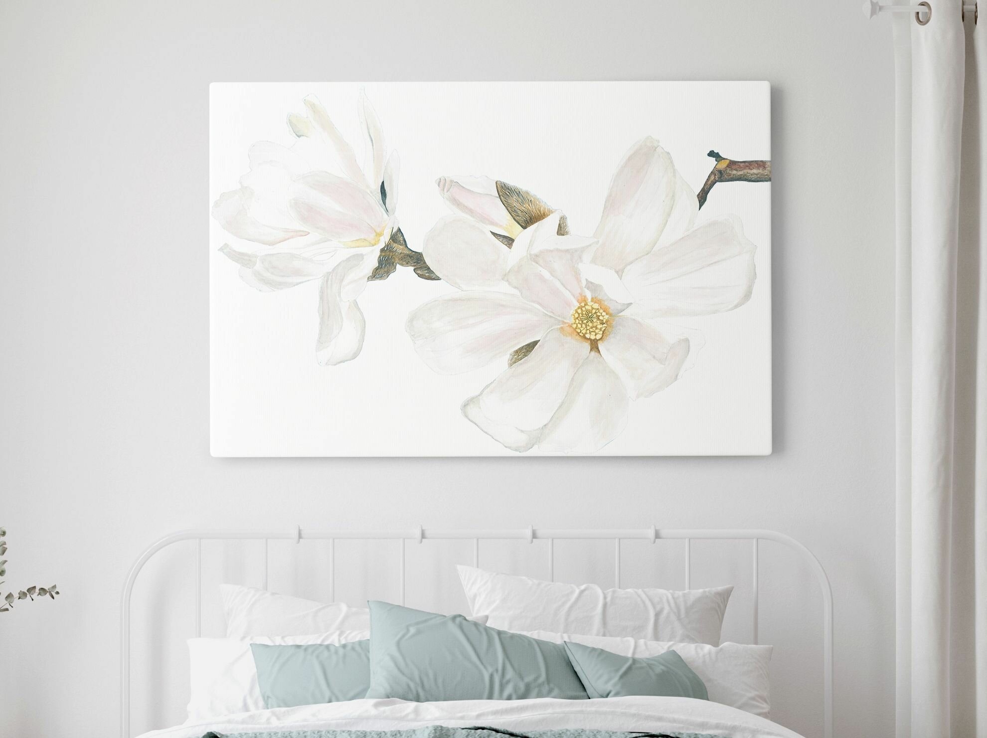 Интерьерная картина "Акварельная магнолия" на натуральном хлопковом холсте, большая, размер 60 на 90/ 60х90 см