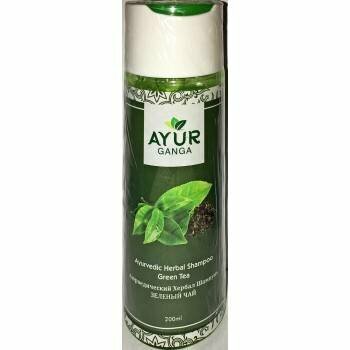 Ayurvedic Herbal Shampoo GREEN TEA, Ayur Ganga (Аюрведический хербал шампунь зелёный ЧАЙ), 200 мл.