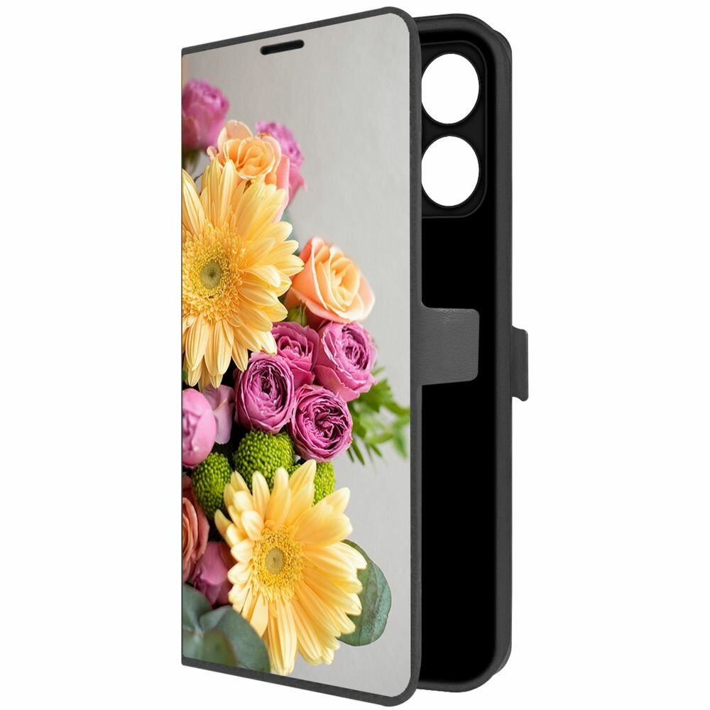 Чехол-книжка Krutoff Eco Book для Realme Note 50 Букет (черный)