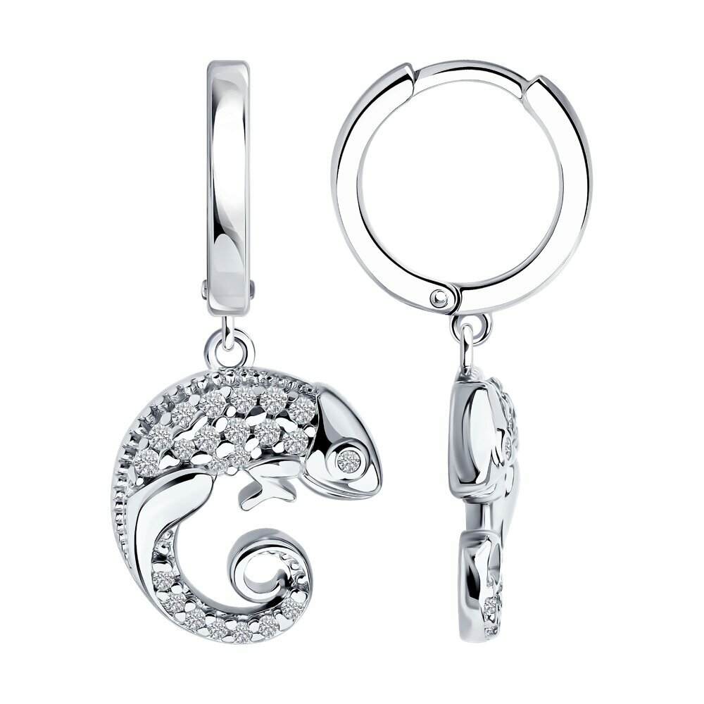 Серьги с подвесками, серебро, 925 проба, родирование, фианит