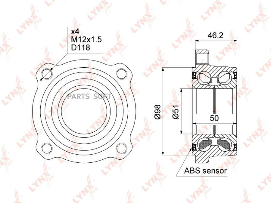 WB1473 LYNXAUTO Подшипник ступицы задний с ABS
