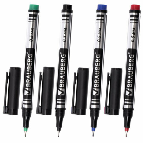 Маркеры перманентные (нестираемые) BRAUBERG, набор 4 шт, ассорти, "Jet", супертонкий металический наконечник, 0,5 мм, 150511