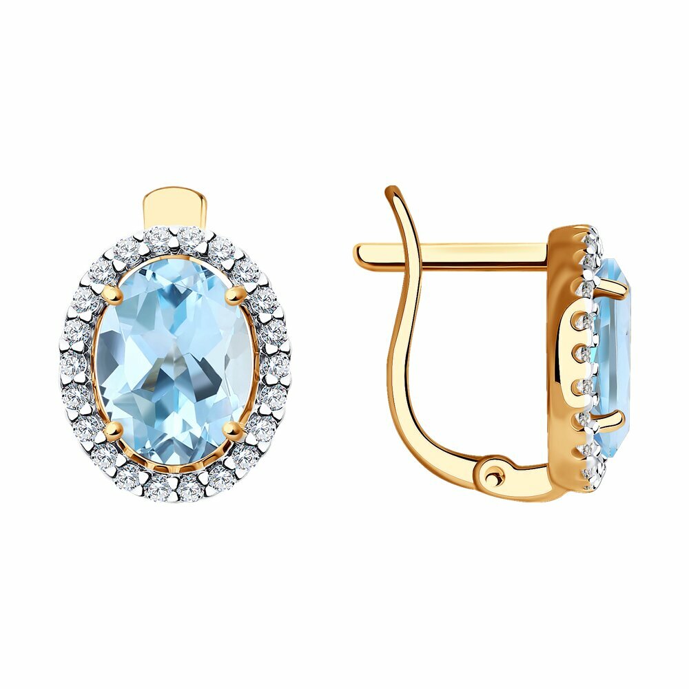 Серьги, красное золото, 585 проба, топаз, фианит