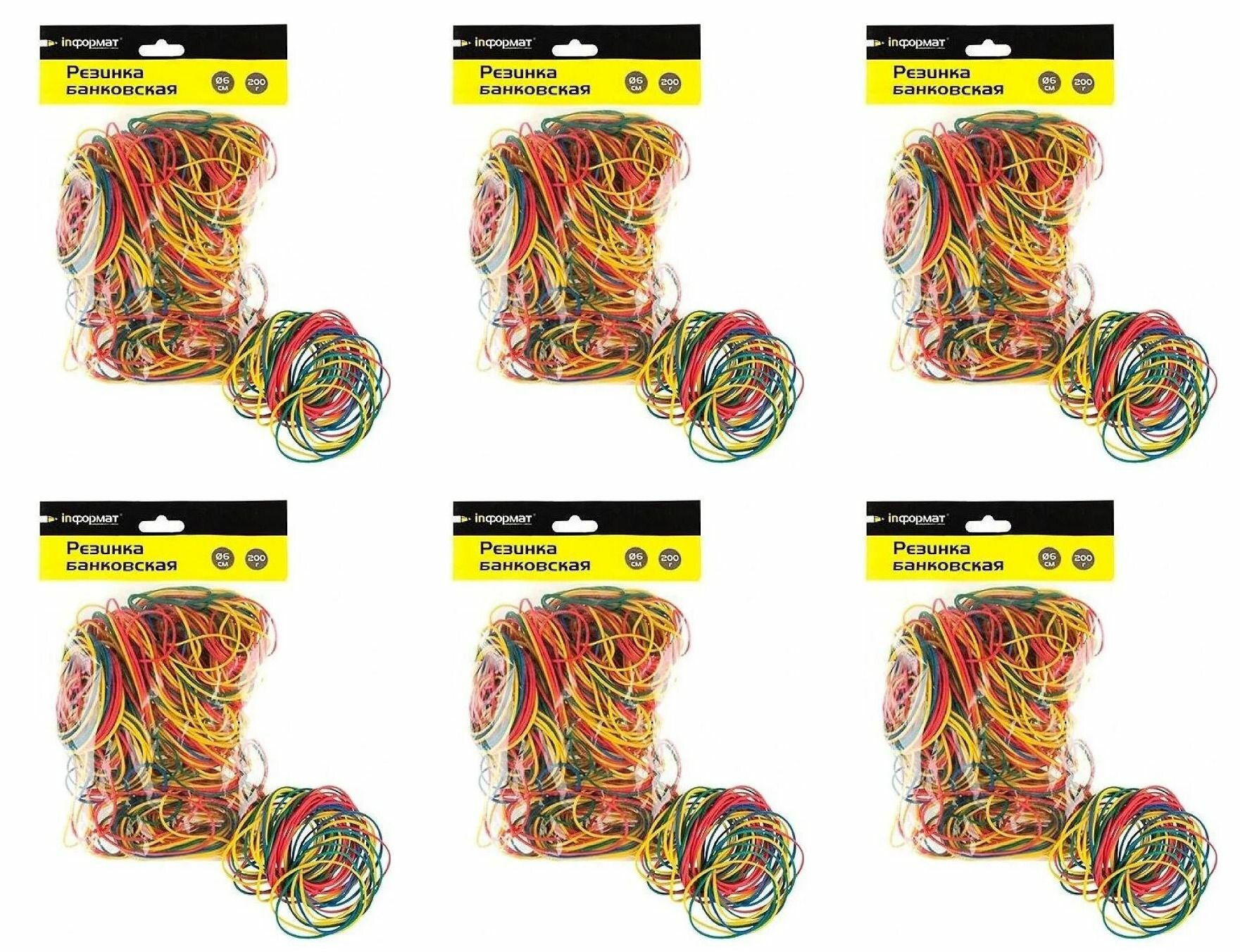 InФормат Резинка банковская 6 см, 200 г, 6 уп