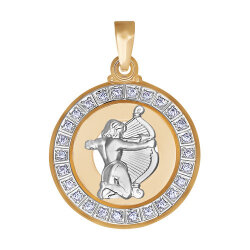 Подвеска, комбинированное золото, 585 проба